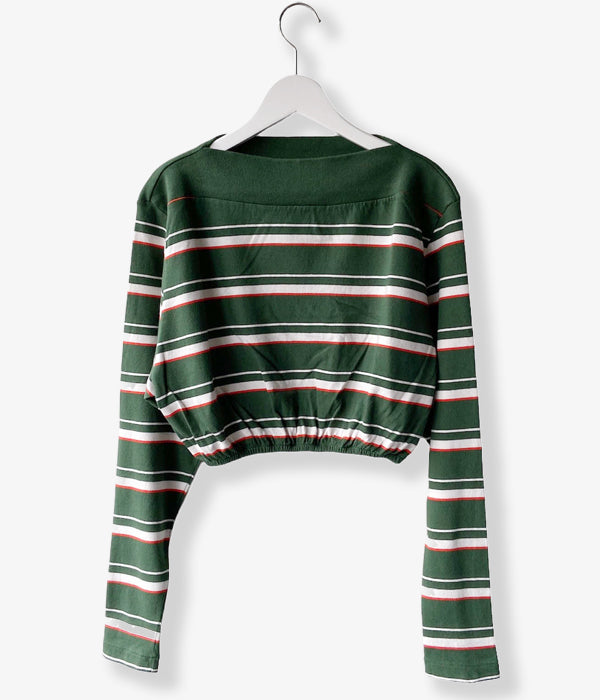 FUMIKA_UCHIDA/BODER LONG-SLEEVE CROPPED TOP(GREEN/WHIT/RED)