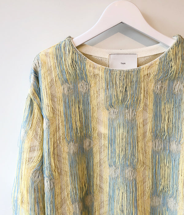 TAN/STRIPED JAQUARD TEE-SHIRT(WHITE BLUE)