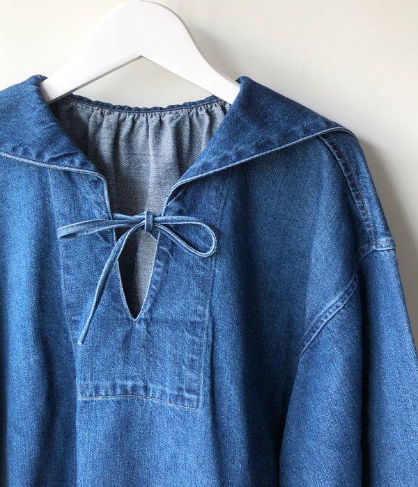 WRYHT/SAILOR COLLAR SMOCK TOP(INDIGO)